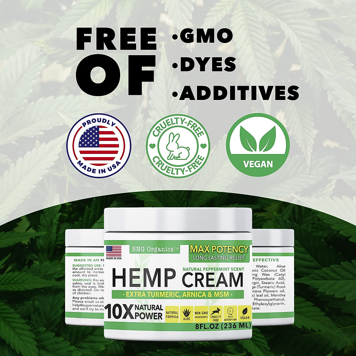 Super Natural Goods Hemp Cream (8oz) Hemp Oil & Arnica Cream - Joint Muscle Shoulder Hip Neck Knee & Back - Made in USA - Turmeric Menthol Rub