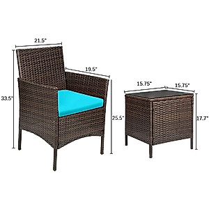Devoko Patio Porch Furniture Sets 3 Pieces PE Rattan Wicker Chairs with Table Outdoor Garden Furniture Sets (Brown/Blue)