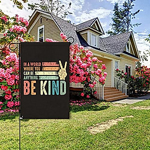 Swooflia In A World Where You Can Be Anything Garden Flag Be Kind Small Yard Flag for Outdoor Outside Decor Burlap Peace Sign Garden Banner 12x18 Inch Double Sided HYQ-260