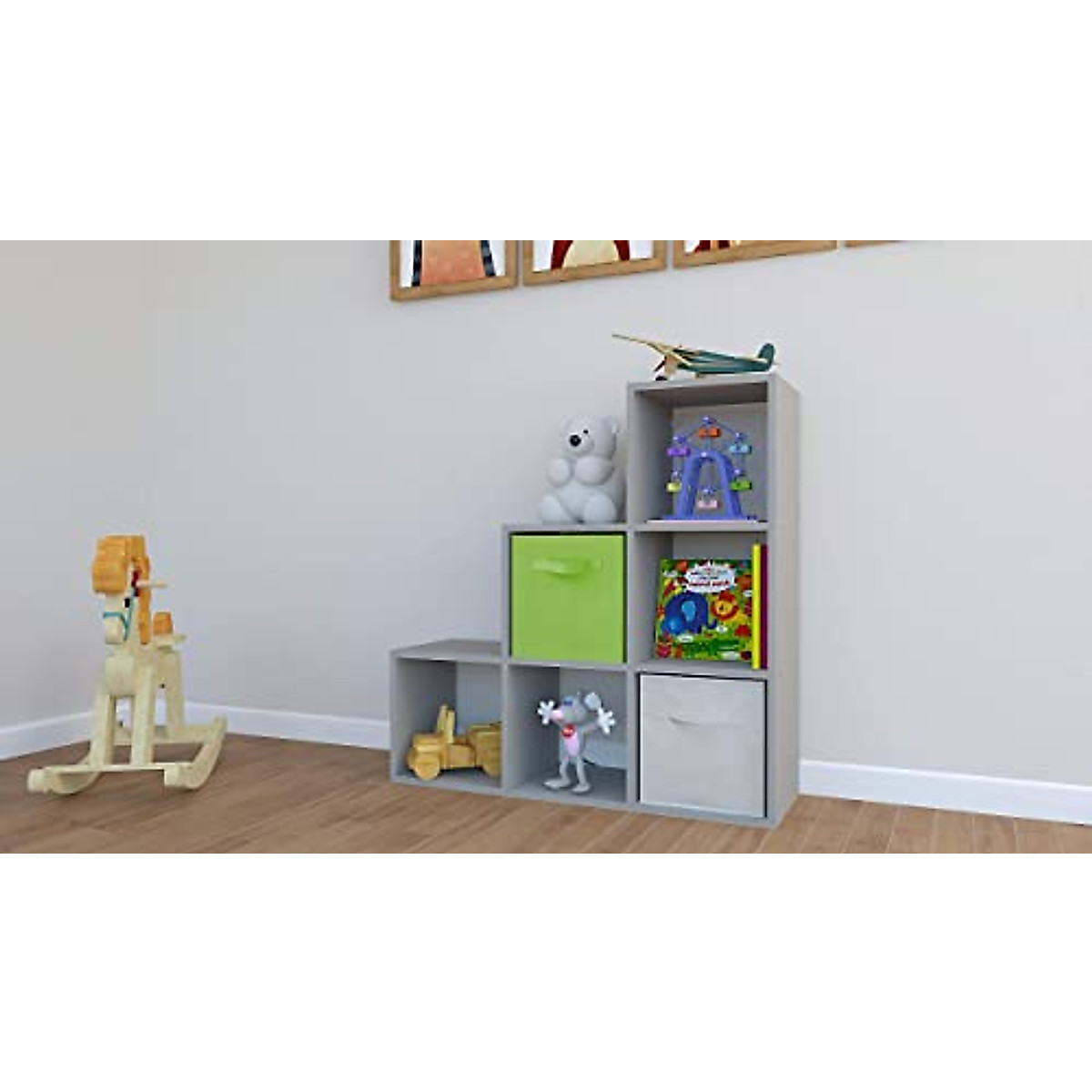 Letmobel Stair-Step 6 Cube Organizer | Book Shelf Organizer Cube Storage Shelf | DIY Cubical Storage Organizer | Shelf Organizer for Bedroom Living Room Office | Grey Cube Shelf for Home Offices