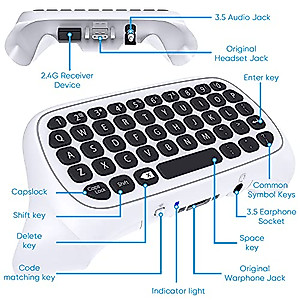 FYOUNG Controller Keyboard for Xbox Series X/Series S/One/S/Controller Gamepad, 2.4Ghz Mini QWERTY Controller Keyboard Gaming Chatpad with Audio/Headset Jack for Xbox Series X/S Controller