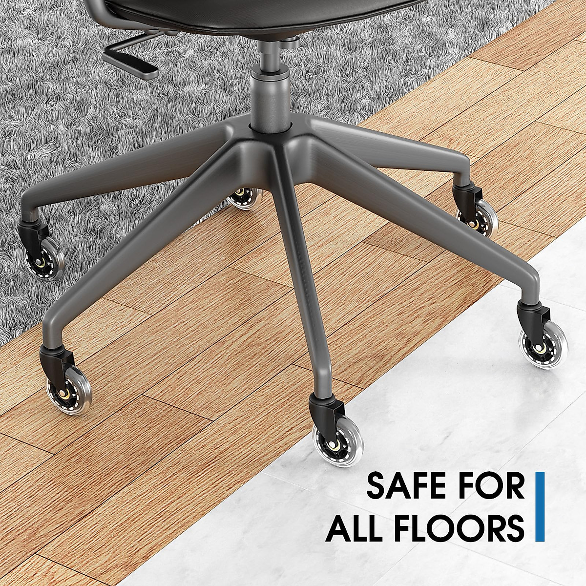 MaxGear Office Chair Wheels, 3 Inch Replacement Soft Mute Desk Caster Wheels for Work & Gaming Chair, Heavy Duty and Safe for All Floors & Hardwood, Universal Fit for 98% of Chairs, Set of 5, Black