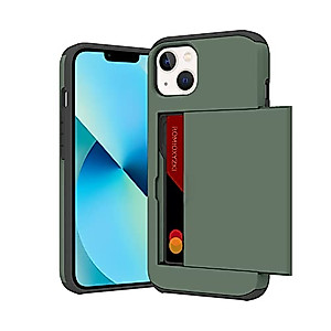 ZIYE for iPhone 13 Case with Card Holder,for iPhone 13 Wallet Case Anti-Scratch Dual Layer Hidden Pocket Phone Case Shockproof Cover Compatible with for iPhone 13 5G-Green