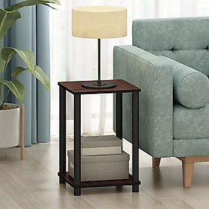 Furinno Turn-N-Tube End Table Corner Shelves, Set of 2, Dark Cherry/Black