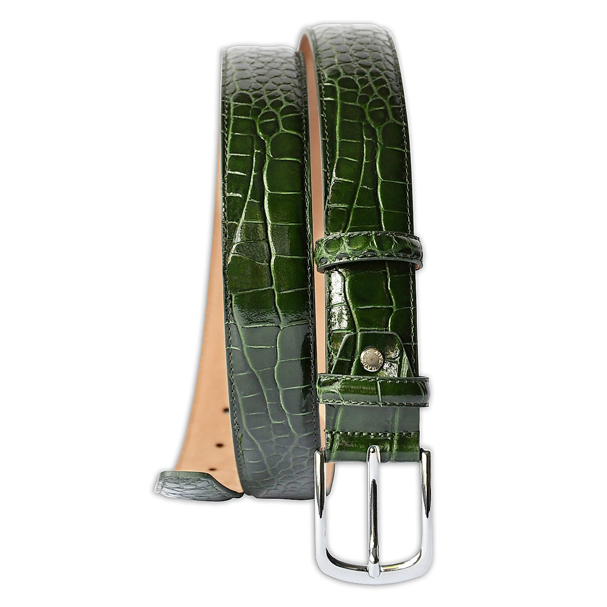 PASQUALE CUTARELLI Mens Crocodile Pattern Italian Leather Belt Green Medium 36 Inches