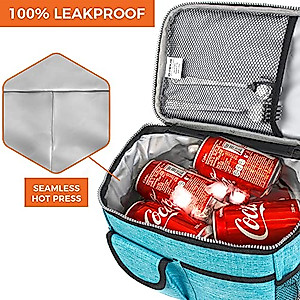 opux Insulated Lunch Bag for Men Women, Leakproof Thermal Lunch Box Work School, Soft Lunch Cooler Bag with Adjustable Shoulder Strap for Adult Kid Boy Girl, Reusable Lunch Pail, Turquoise Blue