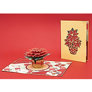 Paper Love Poinsettia Christmas Flower Pop Up Card, Handmade 3D Popup Greeting Cards for Christmas, Holiday, Xmas Gift | 5" x 7"