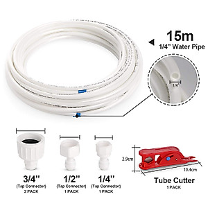 49.2Ft Water Supply Pipe Tube,Refrigerator Water Line +Fridge Connector Kit, ice Maker Water Line Kit for Refrigerator,Ice Maker... (1/4" tubing Pipe)-Easy Installation