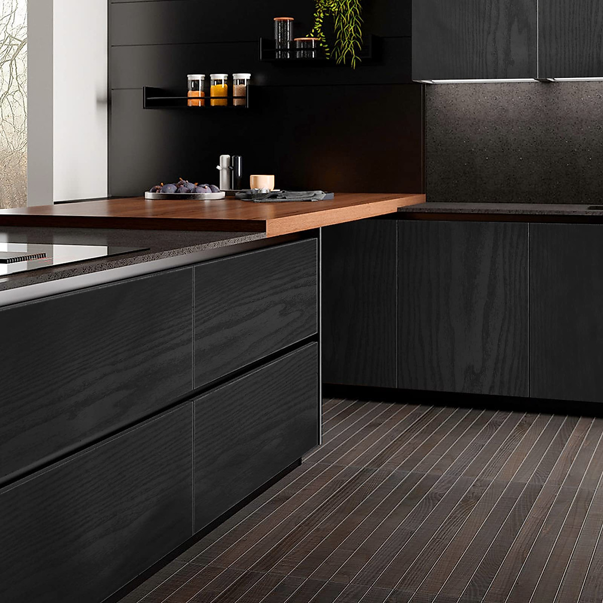 seonta Wood Contact Paper Black 16"x118" Wood Peel and Stick Wallpaper Waterproof Self Adhesive Wallpaper Table Sticker Cover Wood Vinyl Wrap for Countertop Desk Table Cabinets