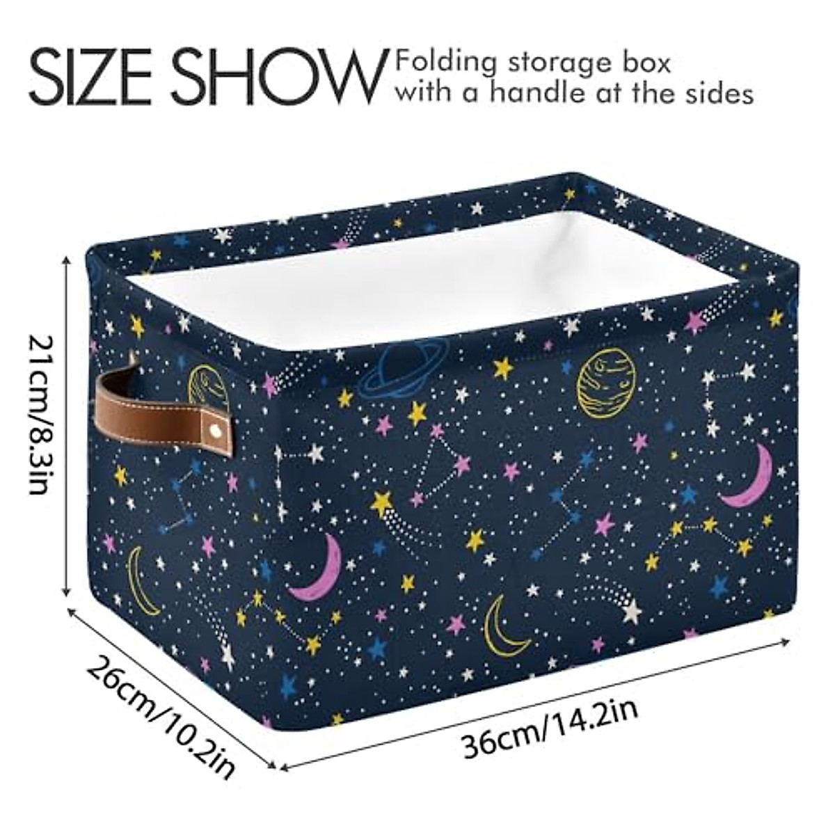 Space Moon Stars Storage Basket Bins Decorative Toy Organizer Bins Laundry Hamper Baskets with Handles for Office Bedroom Clothes Bedroom Living Room,1 pcs