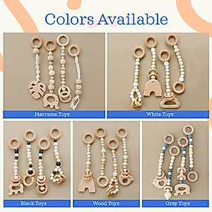 Poppyseed Play Wooden Baby Play Gym, Foldable Frame w/Hanging Bar, Tied Cotton Cord & Wooden Toys, Gender Neutral Baby Activity Set, Easy to Assemble (White Wood, Macrame Toys)