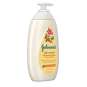 Johnson's Skin Nourish Moisturizing Baby Lotion for Dry Skin with Shea & Cocoa Butter Scents, Gentle & Lightweight Body Lotion for The Whole Family, Hypoallergenic, Dye-Free, 16.9 fl. oz