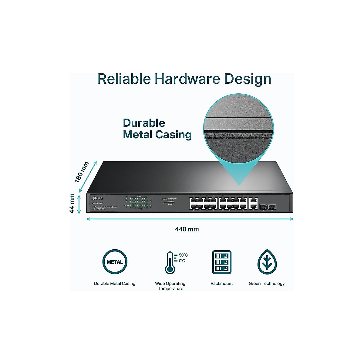 TP-Link TL-SG1218MP 16 Port Gigabit PoE Switch 16 PoE+ Ports @250W, w/ 2 Uplink Gigabit Ports + 2 Combo SFP Slots Plug & Play Sturdy Metal Rack-mountable