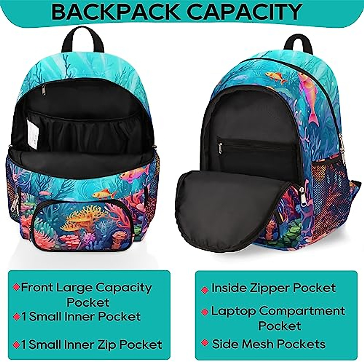 OMFUNS Tropical Fish School Backpack for Kids Boys Girls Women Men Ocean Sea Coral Bookbag for College Gym Travel School Bag Rucksack Casual Daypack Computer Laptop Backpack