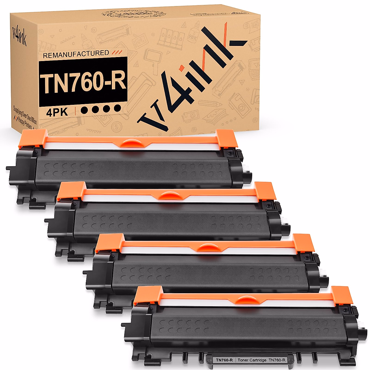 v4ink 4PK Compatible TN760 Toner Cartridge Replacement for Brother TN760 TN730 TN770 High Yield Toner for MFC-L2690DW MFC-L2717DW MFC-L2710DW MFC-L2750DW HL-L2325DW HL-L2350DW HL-L2390DW HL-L2395DW