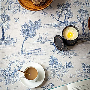 GLORY SEASON Rustic Tablecloth Classic French Village Printed Linen Fabric Table Cover Farmhouse Decoration 55x120 Inches Rectangle/Oblong Blue for Kitchen Dining