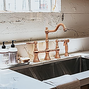 Two-Handles Copper Bridge Kitchen Faucet with Side Spray - 5 Years Warranty …