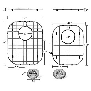 2Pack Sink Protector Grid 13"x16"and 11.2"x14.5", 304 Stainless Steel Sink Protectors for Kitchen Sink, Rust Resistant Metal Kitchen Sink Grid with 2Pack Sink Strainers (Rear Drain/4Pack)
