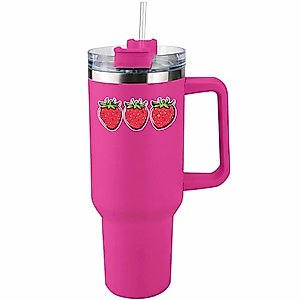 40 ounce insulated cup with handle, double-layer vacuum stainless steel material, equipped with straw, can keep warm or maintain cold drinks Fruit Strawberry Bright pink