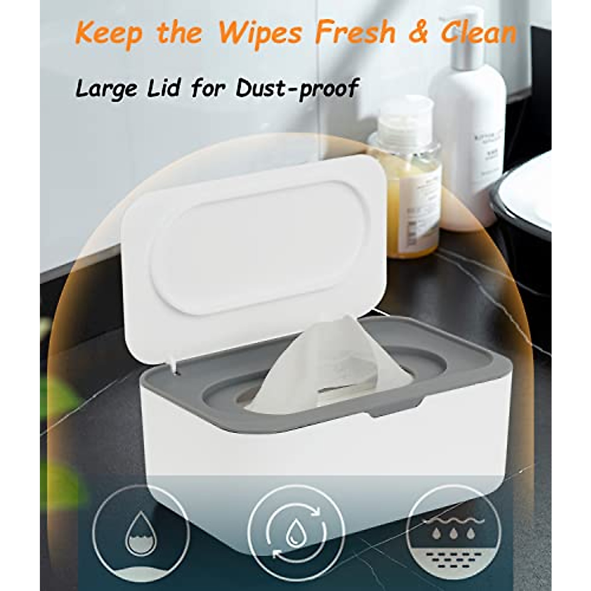 2 Pack Wipes Dispenser, Wipe Holder for Baby & Adult, Seposeve Refillable Wipe Container, Keeps Wipes Fresh, One-Handed Operation. Non-Slip, Easy Open/Close Wipes Pouch Case(2 Grey)