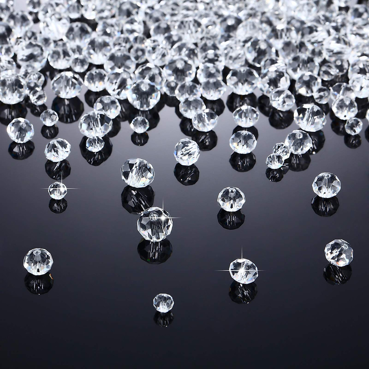 WILLBOND 1900 Pieces Glass Crystal Beads 4/6/ 8 mm Clear Rondelle Glass Crystal AB Spacer Beads for Jewelry Making DIY Craft Project Supplies, 15 Strands