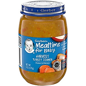 Gerber Mealtime for Baby 3rd Foods Baby Food Jar, Harvest Turkey Dinner, Advanced Texture with No Artificial Flavors or Colors, 6 OZ Glass Jar (Pack of 12)