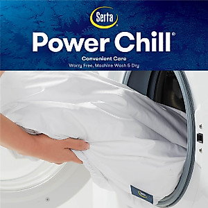 Serta Power Chill Cooling Full Mattress Pad, Elastic Fitted Mattress Protector, Soft and Breathable Pillow Top Cover, 18" Deep Pockets for Secure Fit, Machine Washable, White