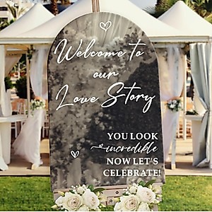 Wedding Welcome Signs Wedding Stickers Welcome to Our Love Story Sign Decals Selfie Mirror Decals for Wedding Party Borad Just Married Sign for Wedding Signage Mr and Mrs Decals Reception Decor(White)