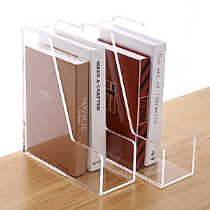SANRUI Clear Magazine File Holder Vertical File Folder Holder, Acrylic Desk Organizer for File Storage, Book Bin and Office Desk Accessories ，2-Pack Bookshelf for Desk Home Office