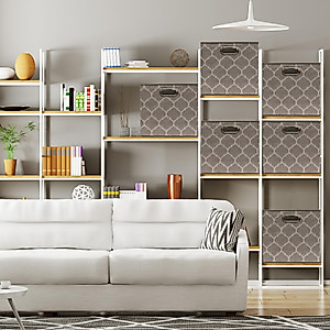 Simple Houseware 6 Pack Printing Fabric Cube Storage Bin with Handle, Beige