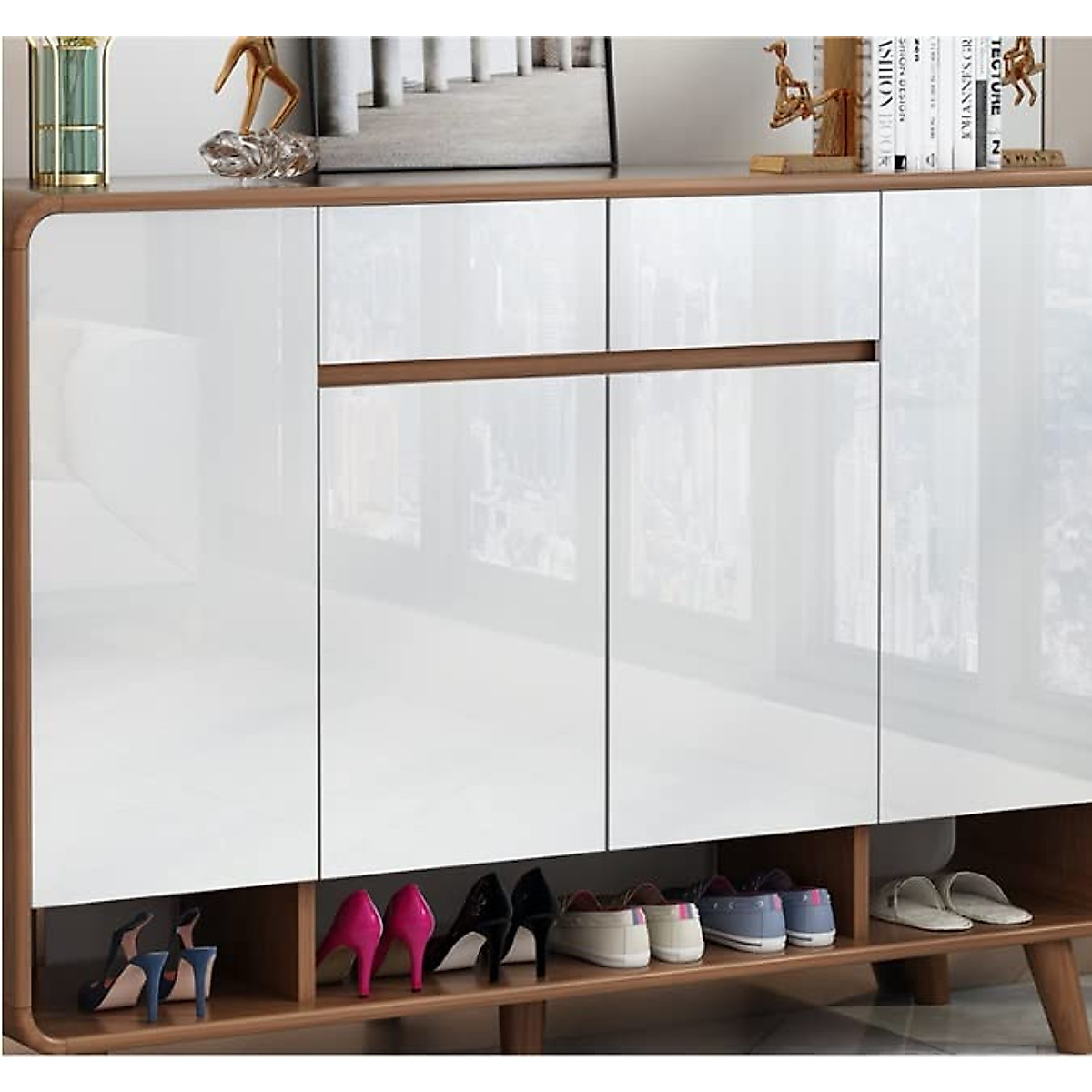 LDCHNH Multilayer Display Shoerack Wood Assembly Narrow Bedroom Shoe Rack Entryway Stackable