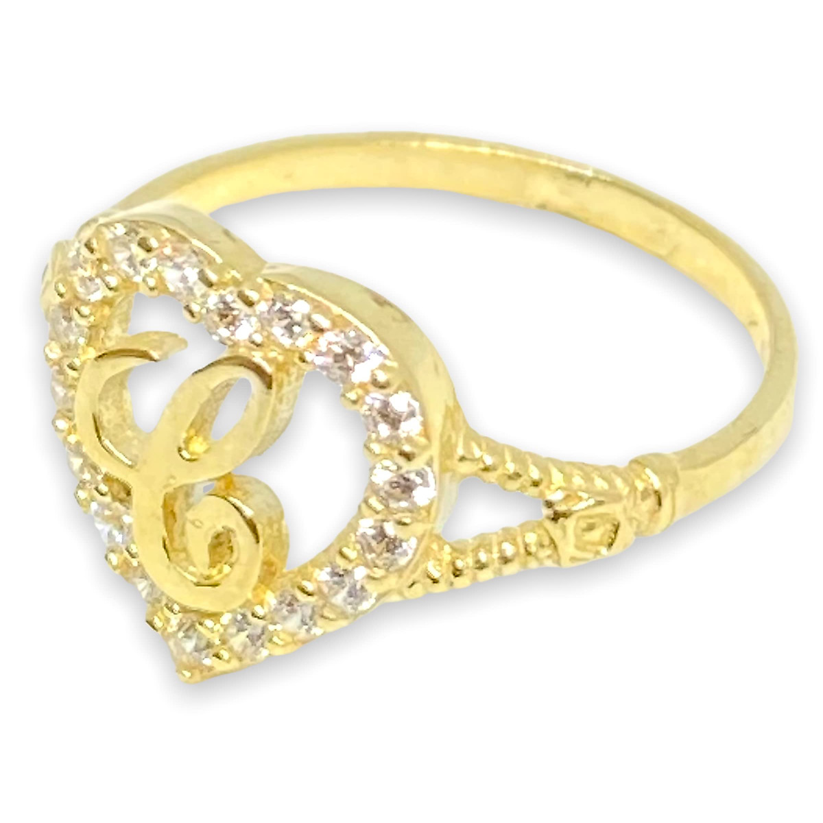 12 MM LONG LADIES TWO TONE HEART INITIAL CURSIVE ALPHABET LETTER RING REAL 10K YELLOW GOLD 4009 (J)