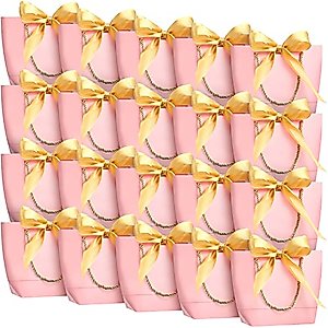 Mimorou 40 Pcs Pink Gift Bags with Handles Bow Ribbon Party Favor Bag 8.27 x 6.3 x 2.76 Inches Pink Paper Bags for Birthday Wedding Valentine's Day Bridesmaid Celebration Holiday Party Supplies