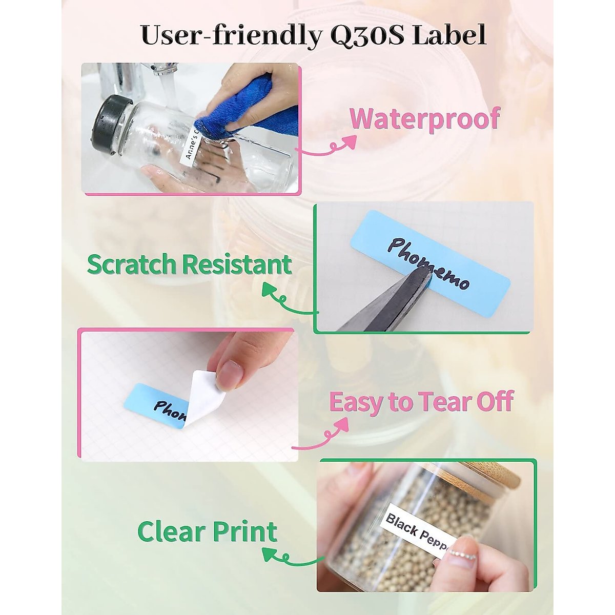 Phomemo Pink Label Maker Q30S Bluetooh Mini Label Maker Machine Portable Label Printer for Storage/Name/Document Label,Compatible with iOS Android, Pink