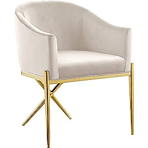 Meridian Furniture Xavier Collection Modern | Contemporary Velvet Upholstered Dining Chair with Sturdy Steel X Shaped Legs, 25.5" W x 24.5" D x 31.5" H, Cream