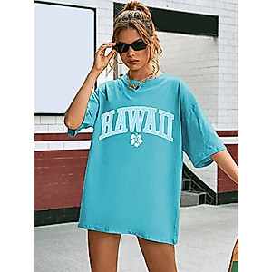 Ezcosplay Women Oversized T Shirts Graphic Tees Casual Drop Shoulder Tops Cute Hawaii Vacation Shirt