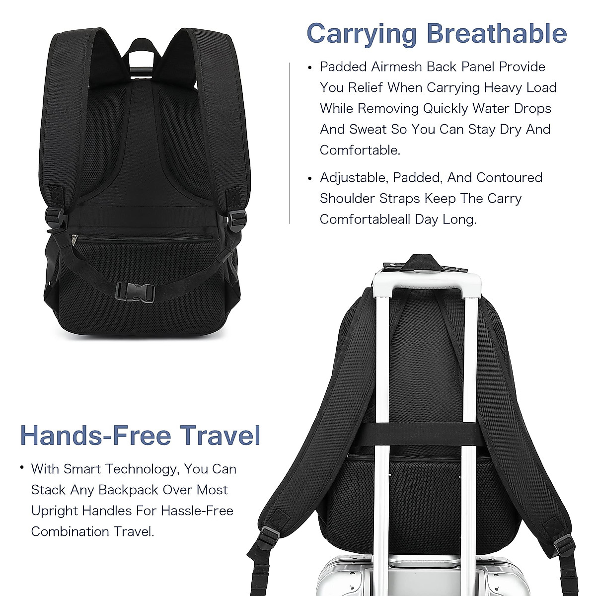 18.4 Extra Large Travel Laptop Backpack for Men, TSA Approved College High School Backpack with Suspended Load Technology-55L Expandable Gaming Laptop Backpack-Reduce Impact Force to 30%, Black.