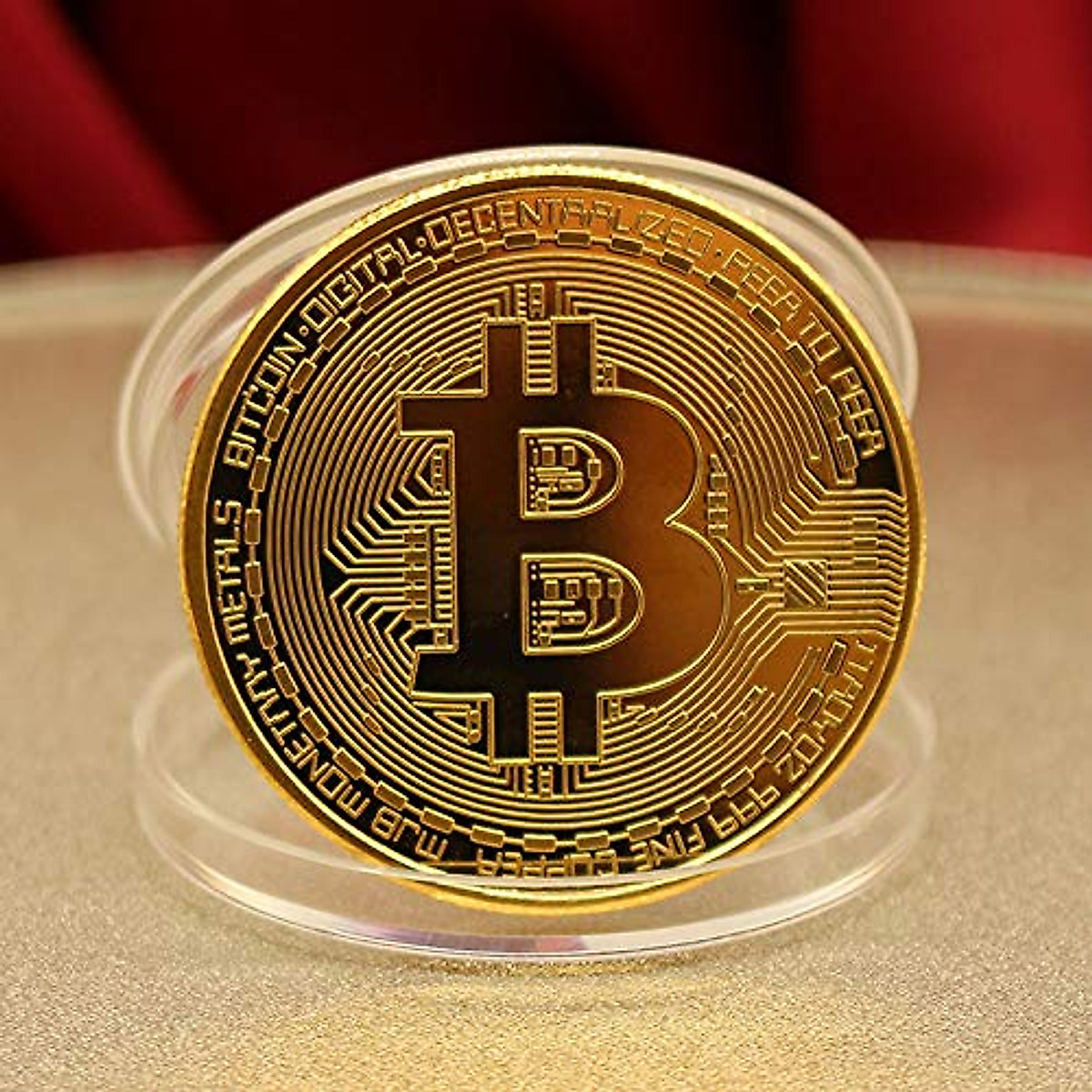 Bitcoin Commemorative Coins, Gold-Plated Coin Art Collection, Metal Antique Coin-Like Bitcoin with a Watch case (Gold)