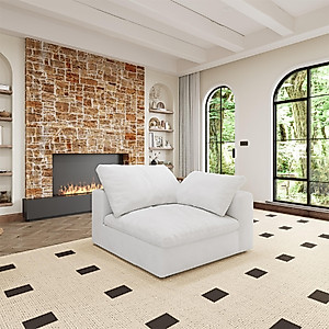 80'' Chenille Modular Sectional Sofa Comfy Deep Seat Down Feather Filled Cloud Couch with Removable Cushion and Pillows for Living Room (White, 2 Seaters+1 Ottoman)