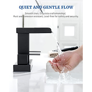 PerPaiMe Waterfall Bathroom Sink Faucet - 4 Inch Centerset Bathroom Faucet Two Handles, Matte Black Bathroom Sink Faucets for 2 or 3 Hole, Stainless Steel Vanity Faucet with Pop-Up Drain & Supply Line