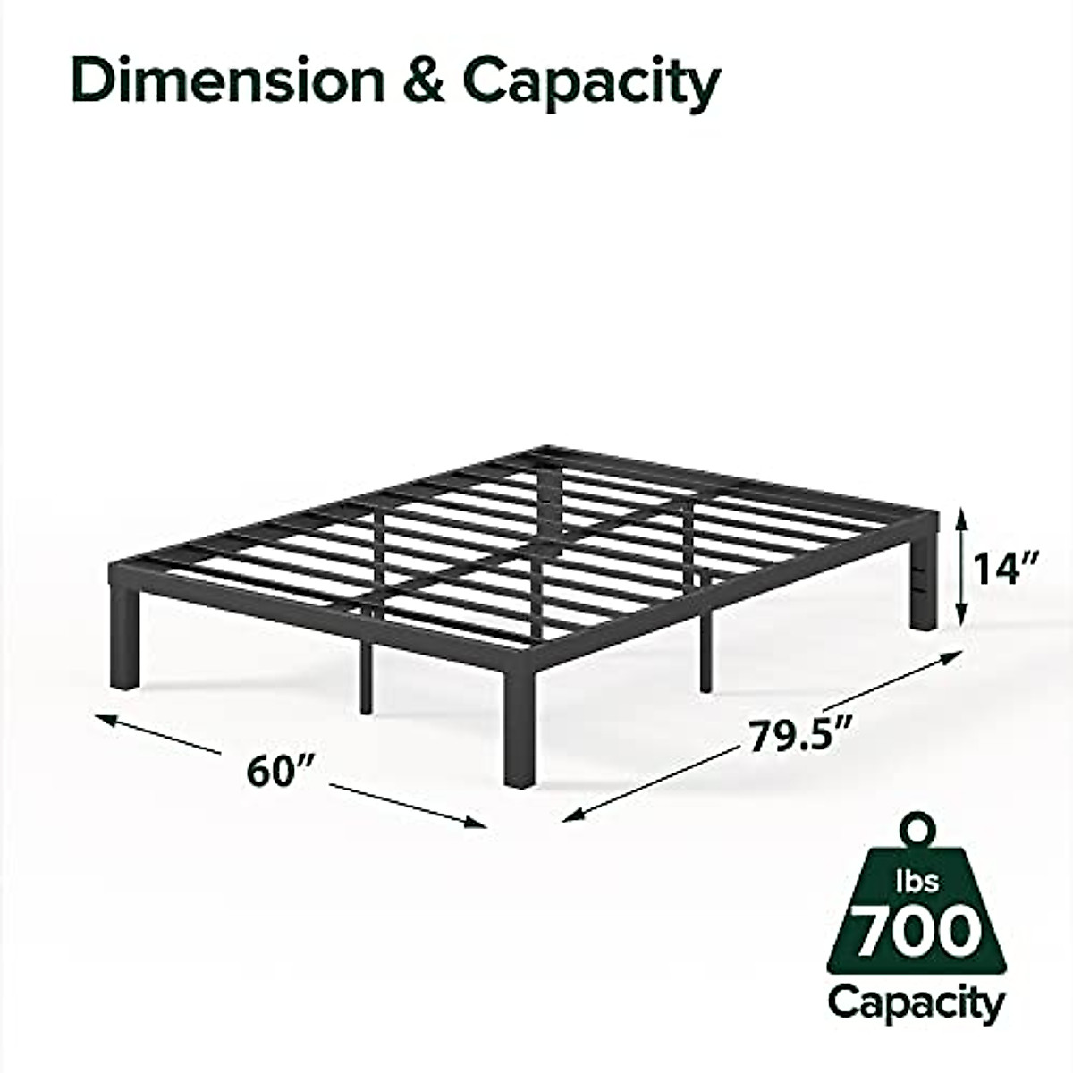 ZINUS Luis 14 Inch QuickLock Metal Platform Bed Frame / Mattress Foundation with Steel Slat Support / No Box Spring Needed / Easy Assembly, Queen