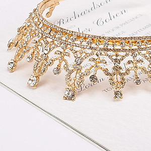 COCIDE Gold Tiara and Crown for Women Birthday Headband for Girls Crystal Queen Crown Hair Accessories for Bride Party Bridesmaids Bridal Prom Halloween Costume Cosplay Christmas Gifts (DARK GOLD)