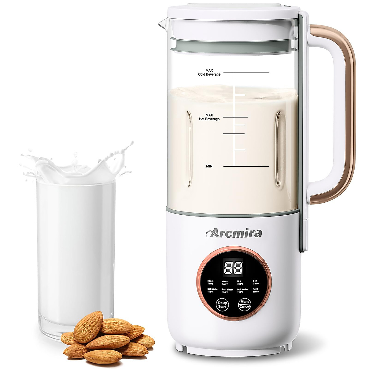 Automatic Nut Milk Maker, 35 oz(1000ml) Homemade Almond, Oat, Soy, Plant-Based Milk and Dairy Free Beverages, Almond Milk Maker with Delay Start/Keep Warm/Boil Water, Soy Milk Maker with Nut Milk Bag