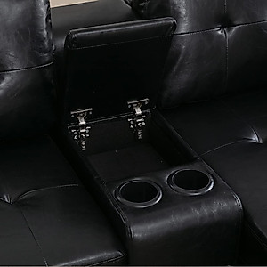 P PURLOVE L Shaped Sectional Sofa Couch,Modern Faux Leather Living Room Sofa, Modular 3 Seat Sofa Sectional with Storage and Cupholder for Apartment Office,(Black PU)