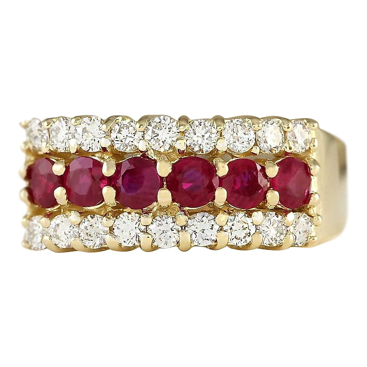 1.6 Carat Natural Red Ruby and Diamond (F-G Color, VS1-VS2 Clarity) 14K Yellow Gold Wedding Band Ring for Women Exclusively Handcrafted in USA