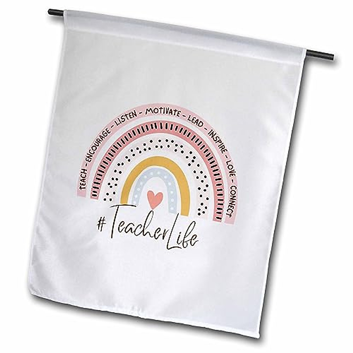 3dRose Teacher Life - Pink Boho Rainbow Heart Job Teach School Teaching Gift - Flags (fl-369677-2)