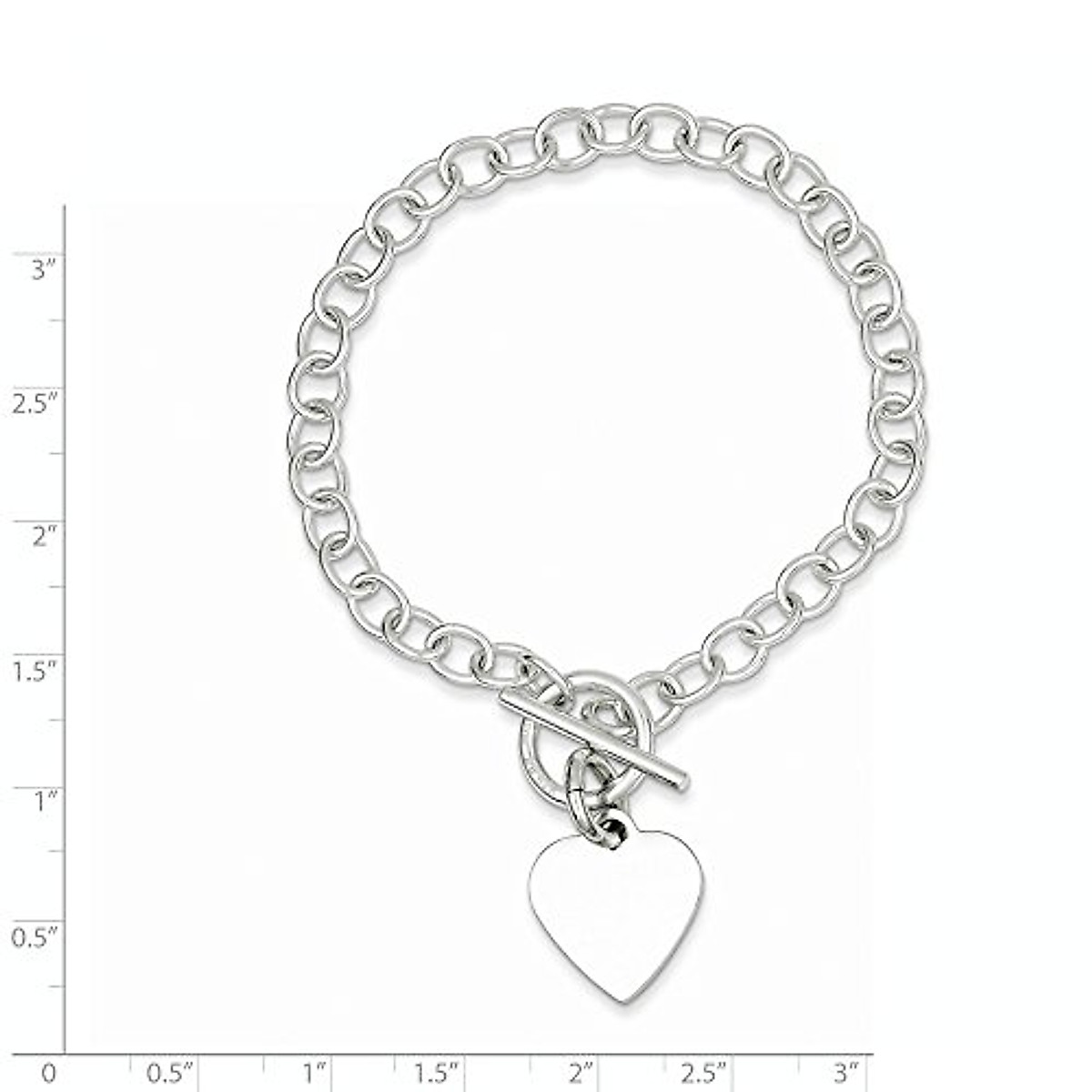 JewelryWeb Sterling Silver Flat back Engravable Toggle Closure Polished Heart Charm Bracelet - 7.5 Inch