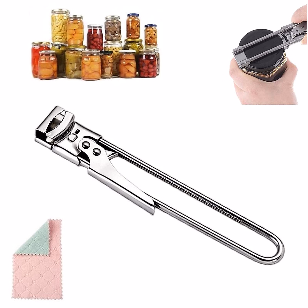 Adjustable Stainless Steel Can Opener - Jar Opener for Weak Hands, Jar Gripper Tight Lid Opener - Small But Powerful - Easy Jar Opener for the Elderly and Children - for Most Sizes (Classic)