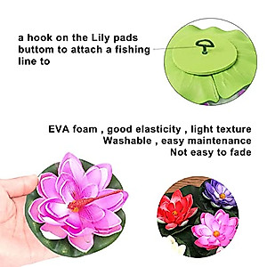 MANMANTAO 29 Pieces Realistic Floating Lily Pads Artificial Water Floating Foam Water Lily with Artificial Dragonfly Frog Fish for Pond Fountain Pool Home Outdoor Patio Aquarium Decoration