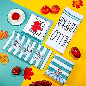 Peryiter 4 Pcs Valentine's Day Kitchen Towels Sets Hello Valentine Dish Towels, 16 x 24'' Gnomes Hearts Hand Towels Absorbent Fast Drying Cloth Tea Towels for Anniversary Wedding (Teal, Striped)